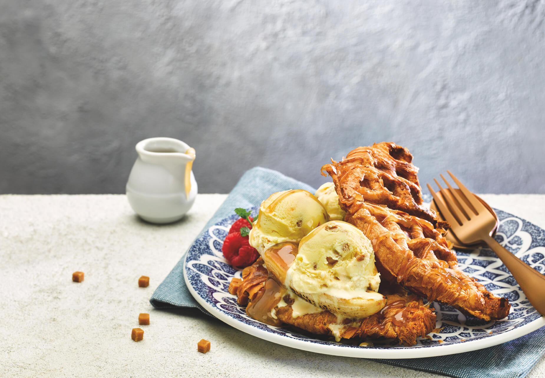 Yarde Farm | Caramelised banana and chocolate fudge croffle